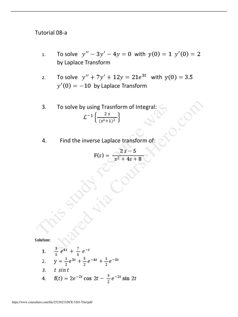 Solutions to Differential Equations Using Laplace Transforms | PDF ...