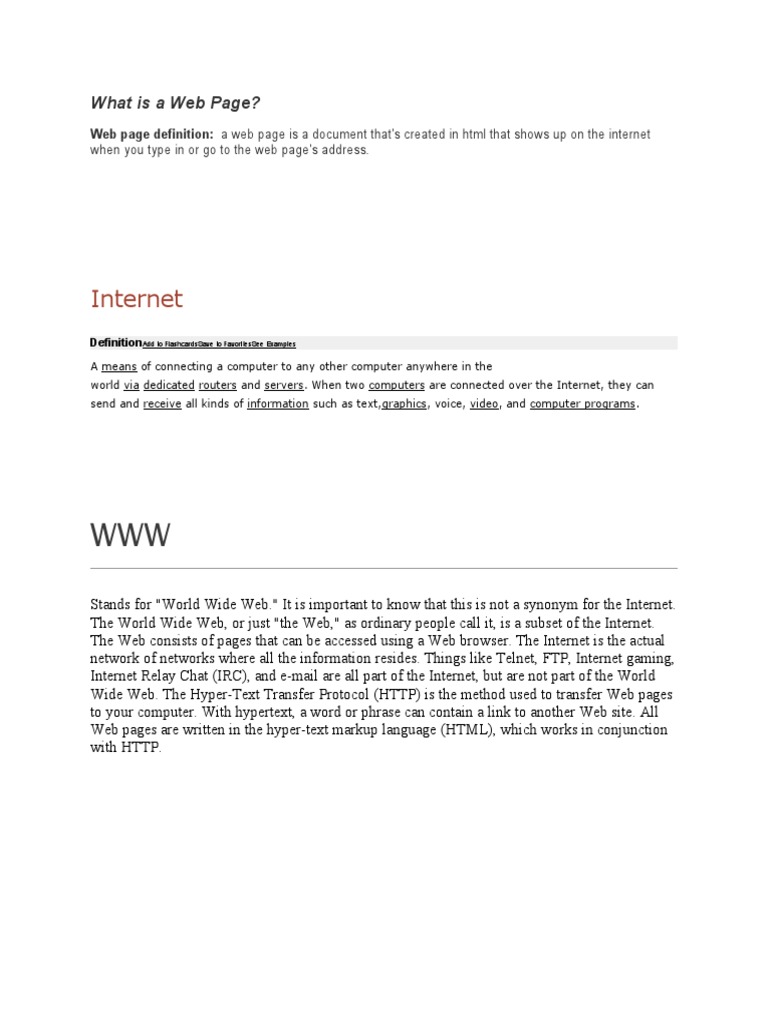 Internet: What Is A Web Page? | PDF | Html | World Wide Web