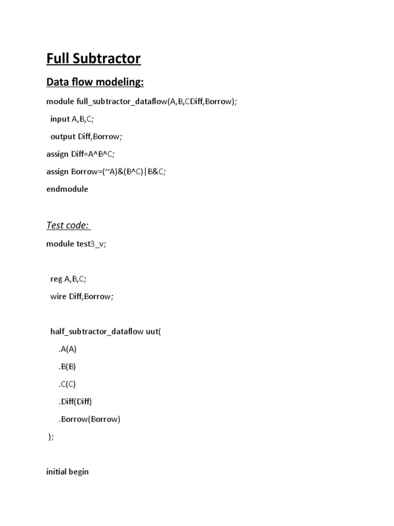 Full Subtractor Dataflow | PDF