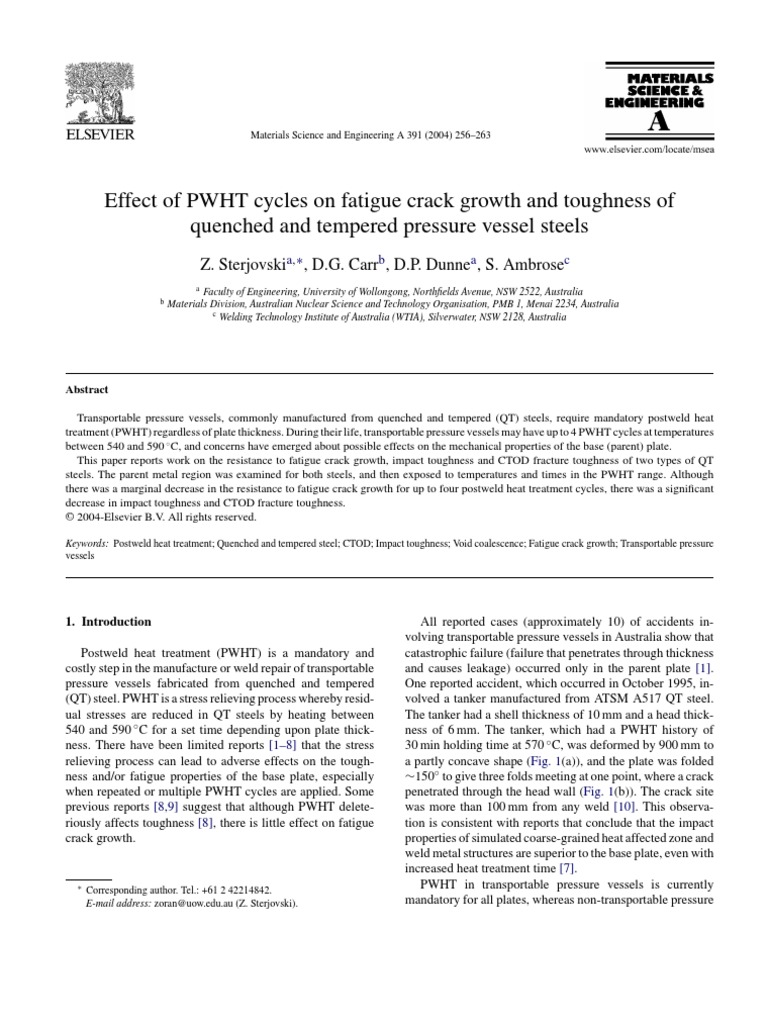 Effect of PWHT Cycles On Fatigue Crack Growth and Toughness of Quenched ...