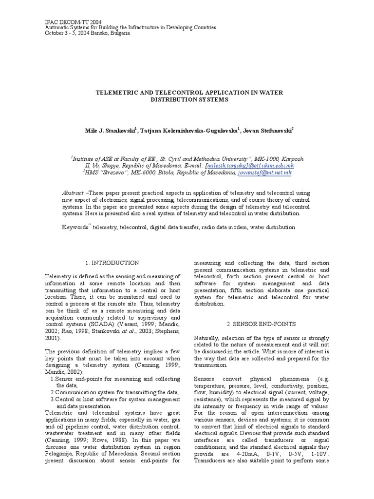 Telemetric and Telecontrol Application in Water | PDF | Telemetry | Computer Network