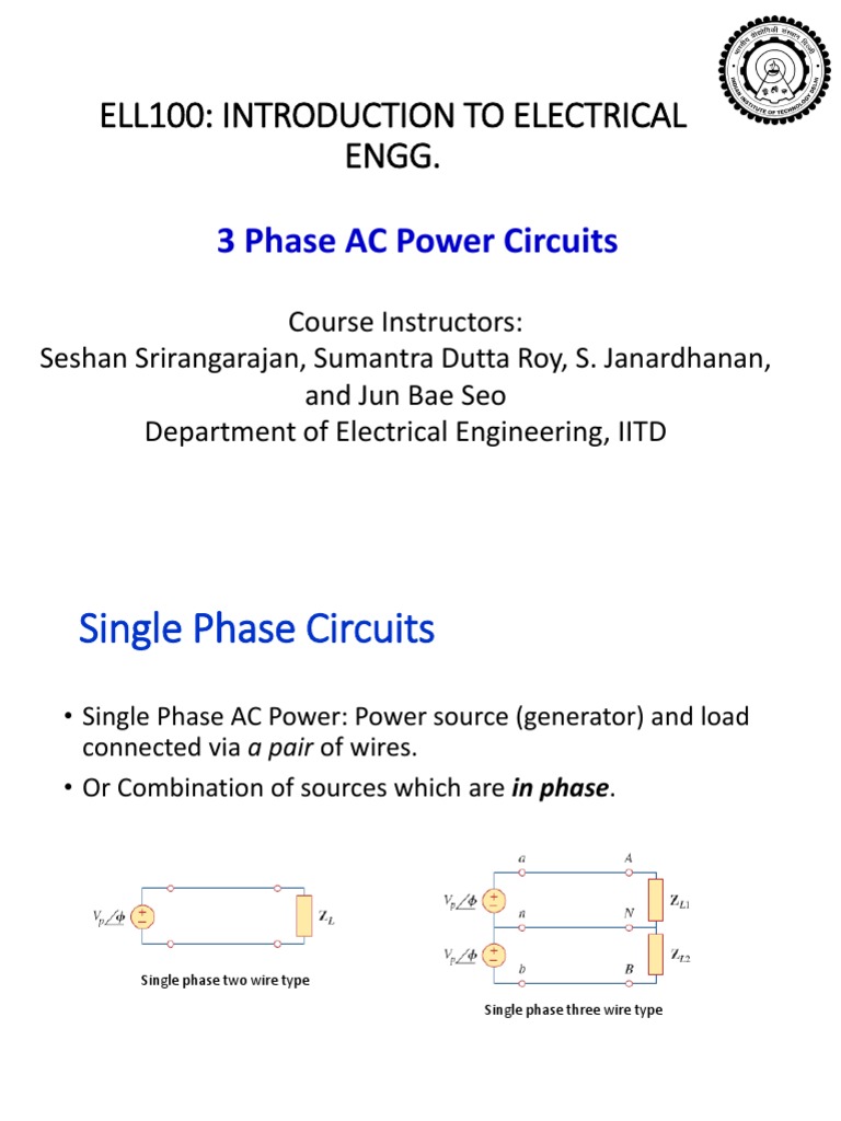 Ell100: Introduction To Electrical Engg.: 3 Phase AC Power Circuits | PDF | Electrical Impedance ...