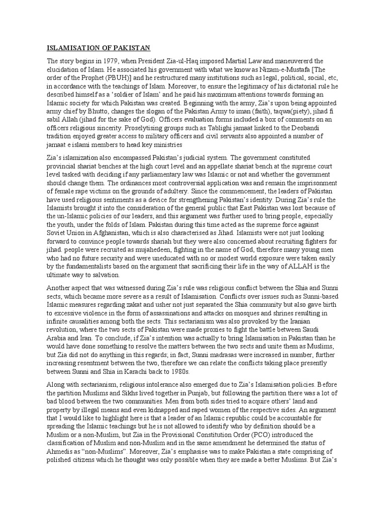 Islamisation of Pakistan | PDF | Muhammad Zia Ul Haq | Islamic Branches