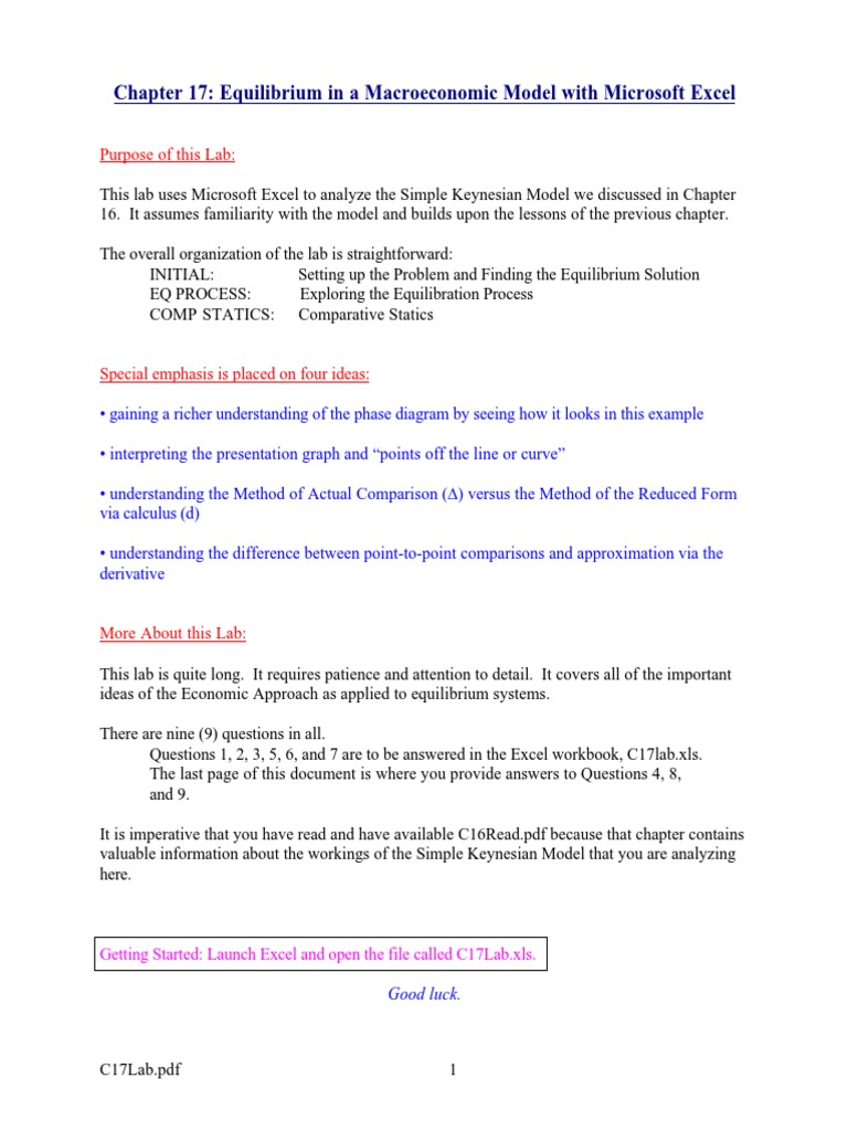 Chapter 17 Equilibrium In A Macroeconomic Model With Microsoft Excel