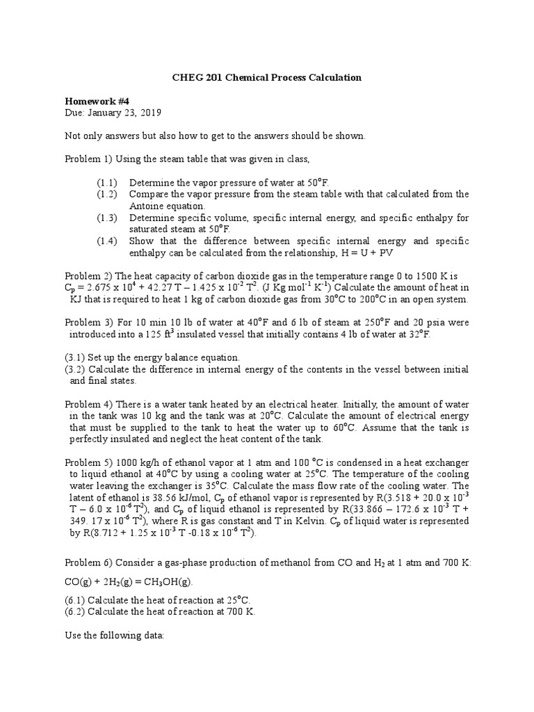 Homework #4 For Chemical Process Calculation PDF | PDF | Enthalpy ...