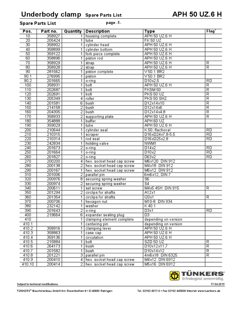 Spare Part List APH 50 UZ.6H | PDF | Screw | Tools