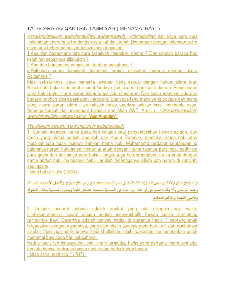 Tatacara Aqiqah Dan Tasmiyah | PDF