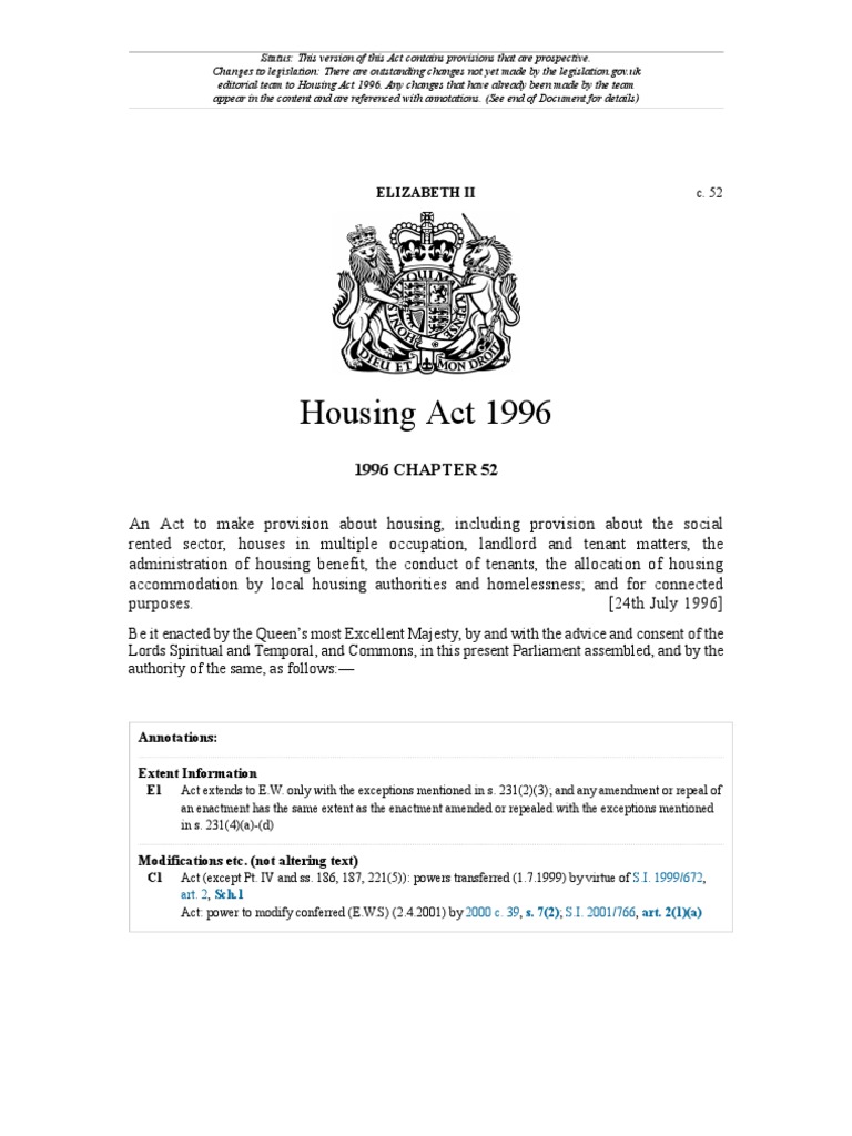 Housing Act 1996 | PDF | Landlord | Covenant (Law)