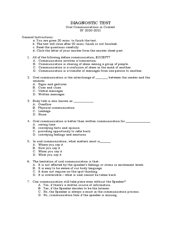 OCIC Diagnostic Test | Download Free PDF | Communication | Cybernetics