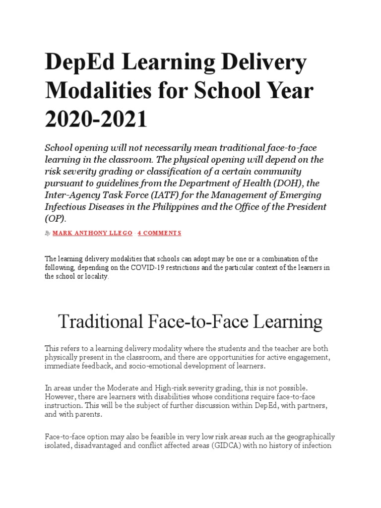 DepEd Learning Delivery Modalities For School Year 2020 | PDF ...