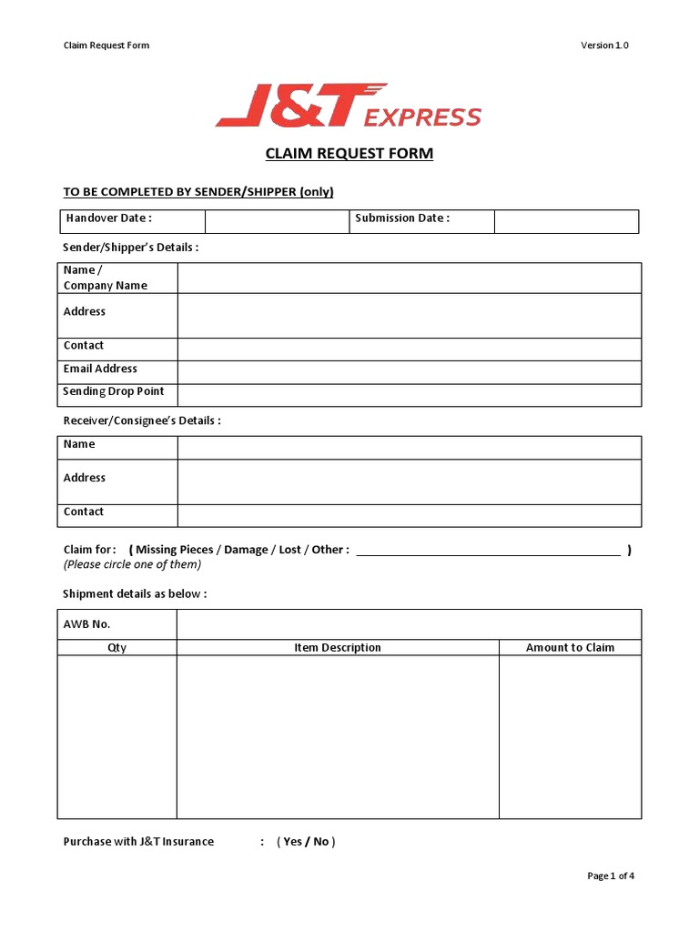 Claim Request Form V.1 | PDF | Indemnity | Damages