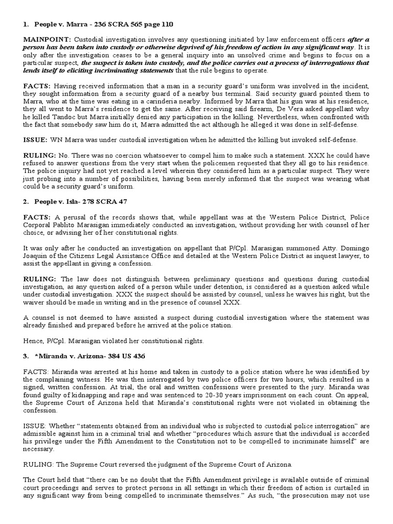 Saturday Compiled Cases | PDF | Miranda Warning | Confession (Law)