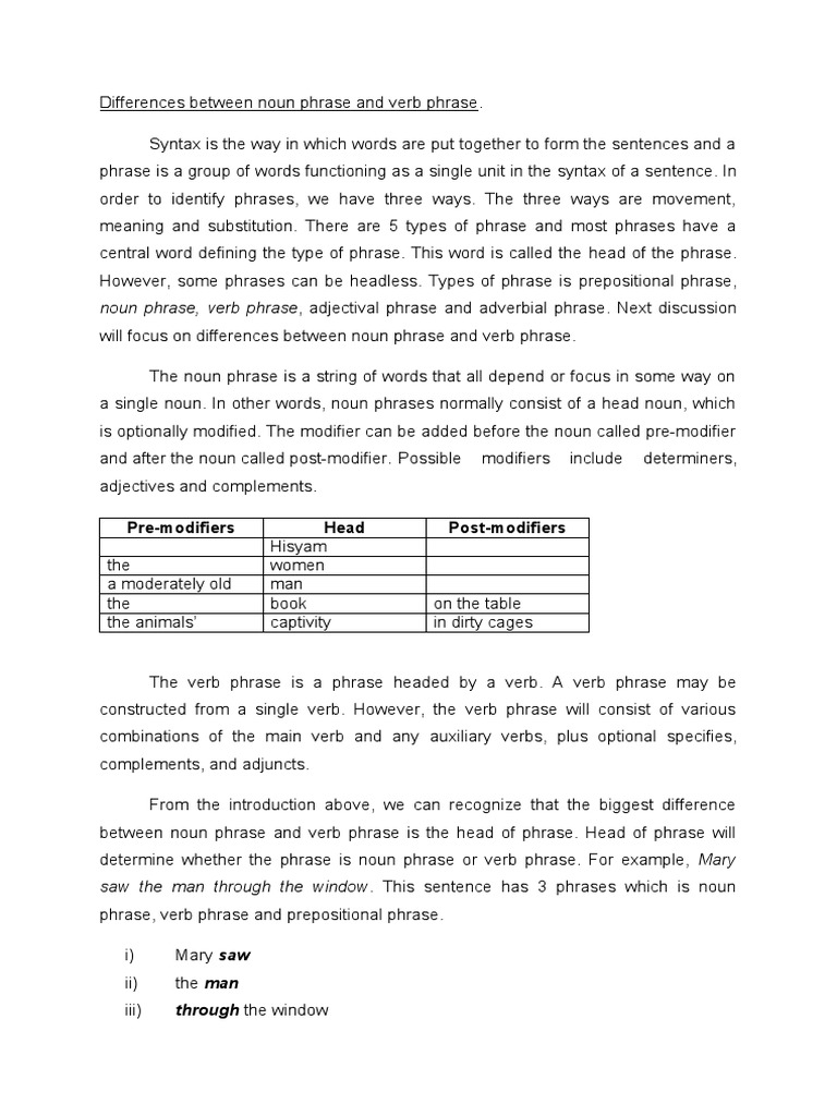 Noun vs. Verb Phrase Explained | PDF