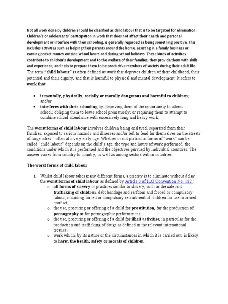 Work That:: Article 3 of ILO Convention No. 182 | Download Free PDF | Child Labour | Human ...