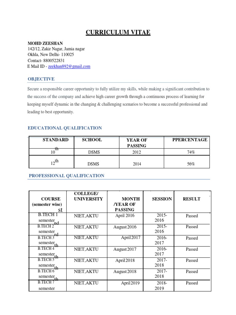 Curriculum Vitae: Objective | PDF | Learning | Behavior Modification