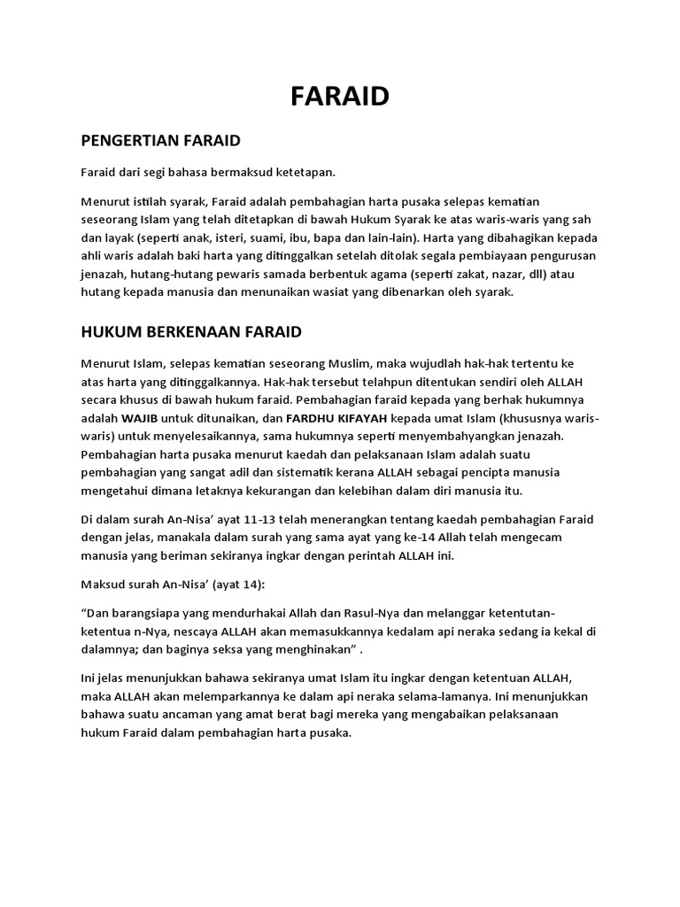 Pengertian Faraid | PDF