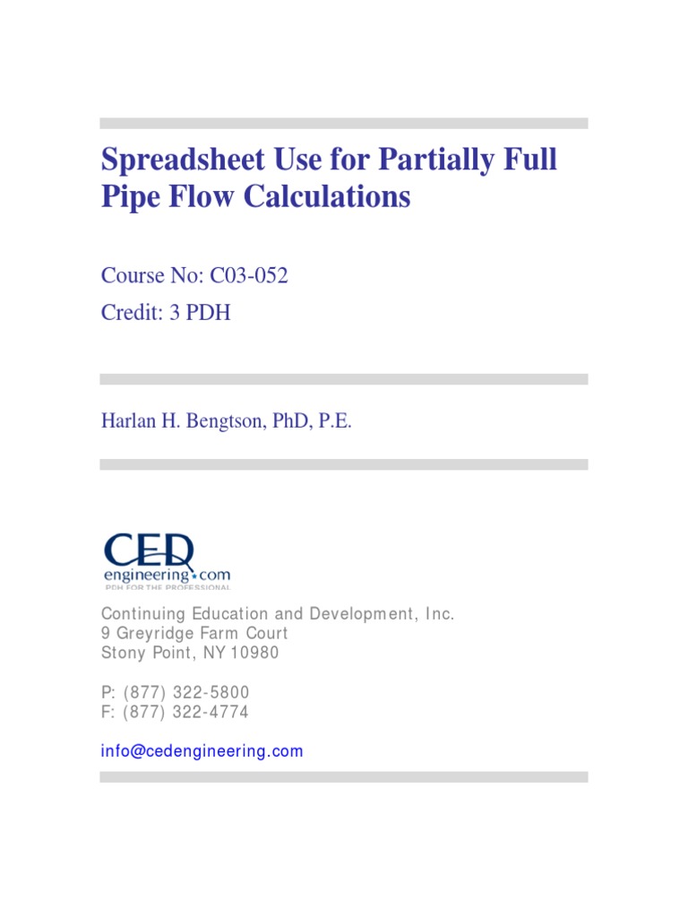 Spreadsheet Use For Partially Full Pipe Flow Calculations | PDF ...