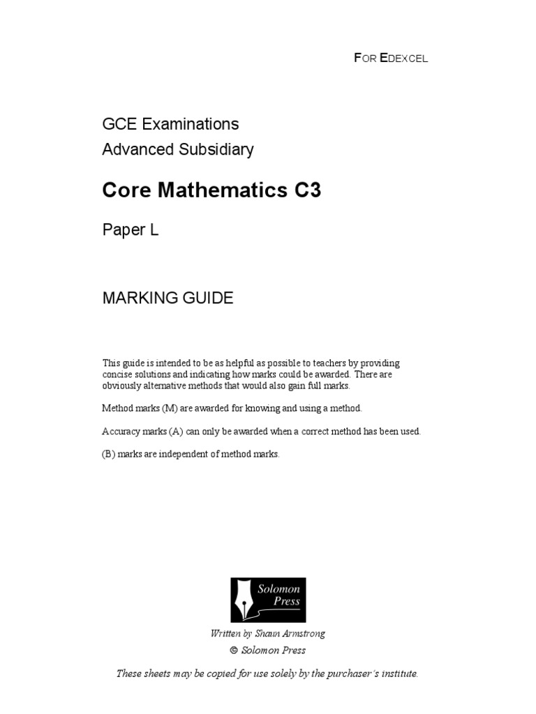 Core Mathematics C3: GCE Examinations Advanced Subsidiary | PDF | Teaching Mathematics ...