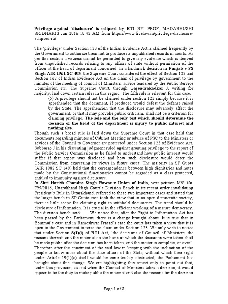 Privilege Against Disclosure' | PDF | Discovery (Law) | Freedom Of ...