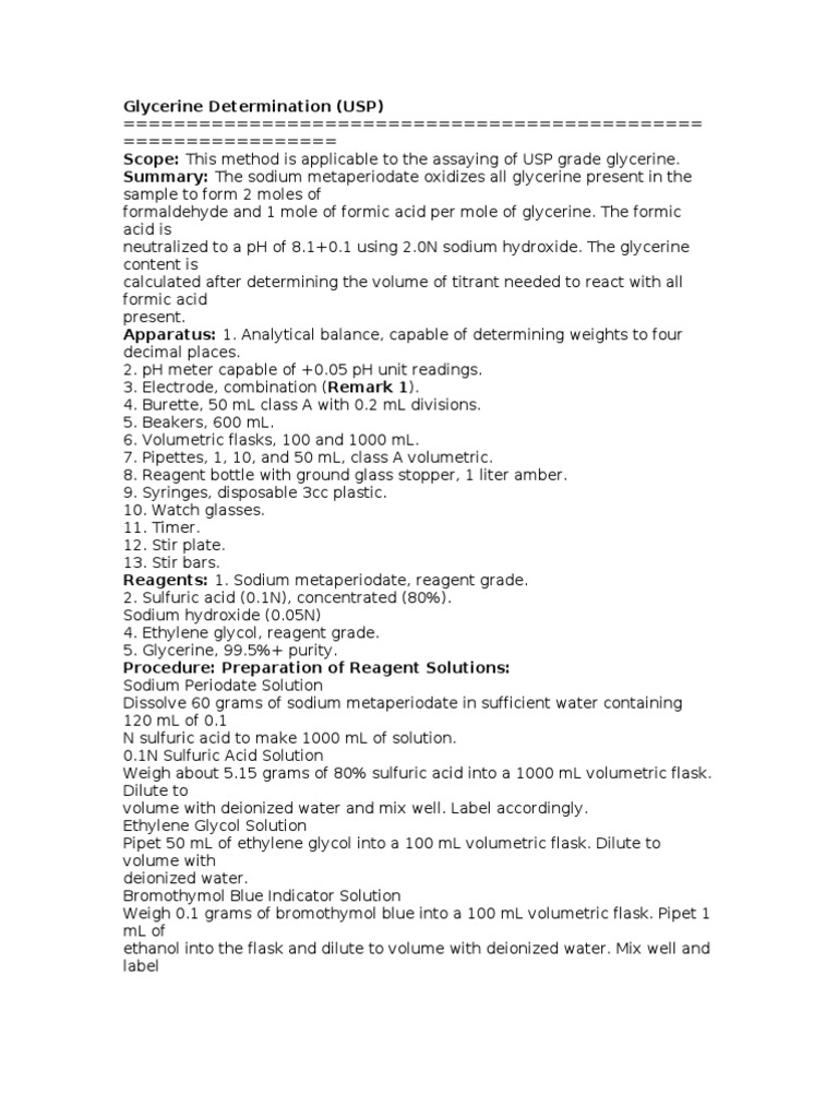 Glycerine Assay Method by Titration | PDF | Titration | Chemistry
