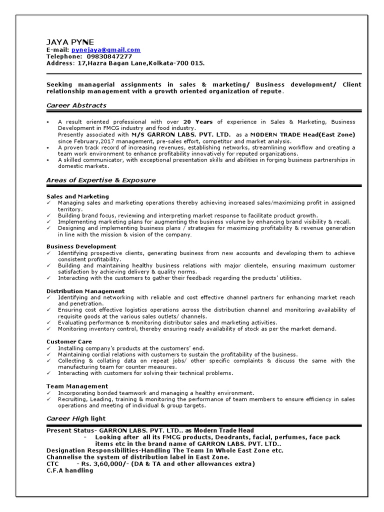 Jaya Pyne: Career Abstracts | PDF | Retail | Marketing