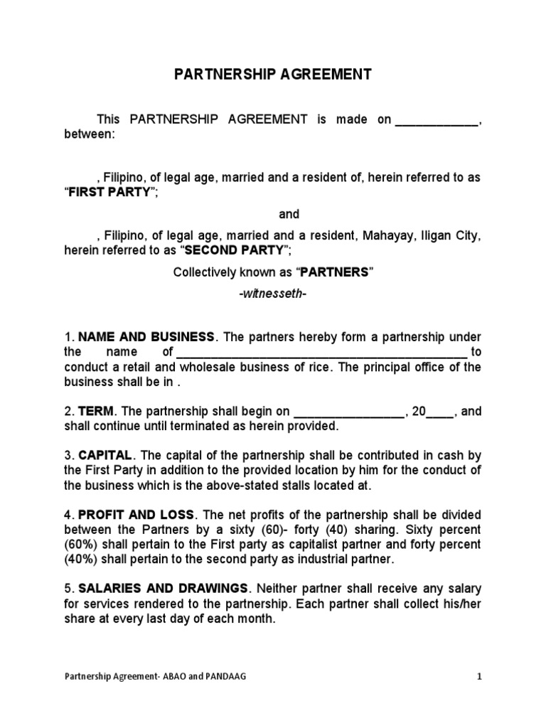 Partnership Agreement Format | PDF | Partnership | Liquidation