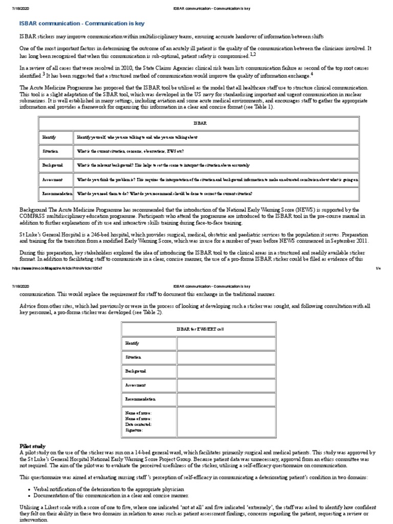 ISBAR Communication - Communication Is Key | PDF | Psychological ...