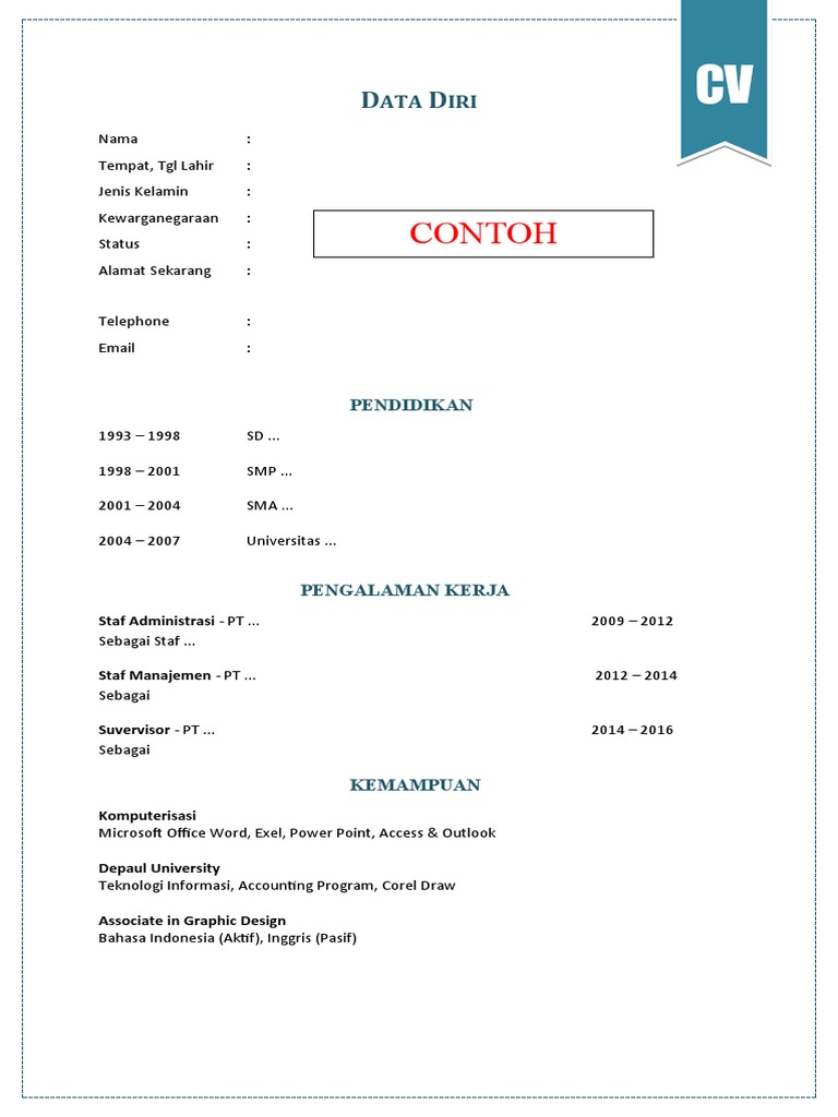 Contoh CV Sederhana untuk Lamaran Kerja | PDF