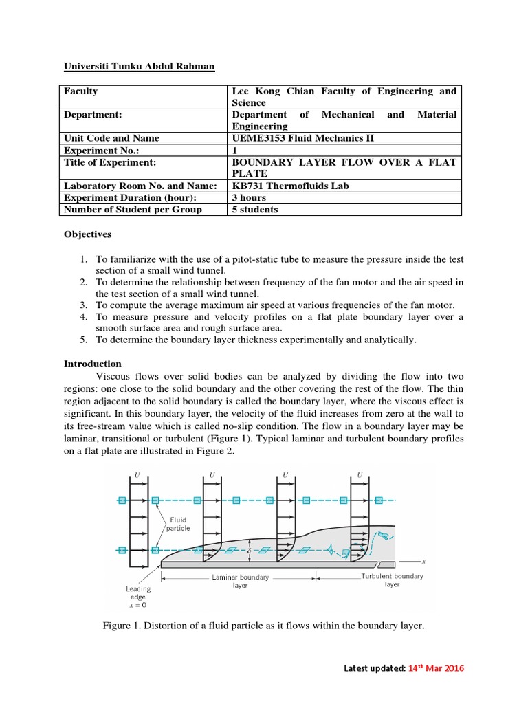 Boundary Layer Flow Over Flat Plate Experiment | PDF | Boundary Layer ...