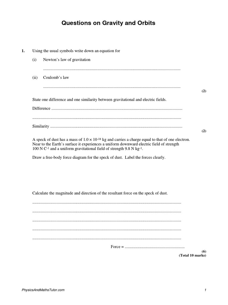 Questions On Gravity and Orbits | PDF | Jupiter | Orbit