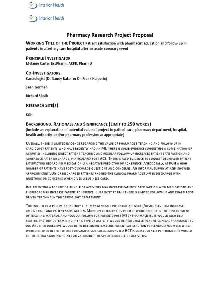 Pharmacy Research Project Proposal: W T P P I C - I | PDF | Pharmacy ...