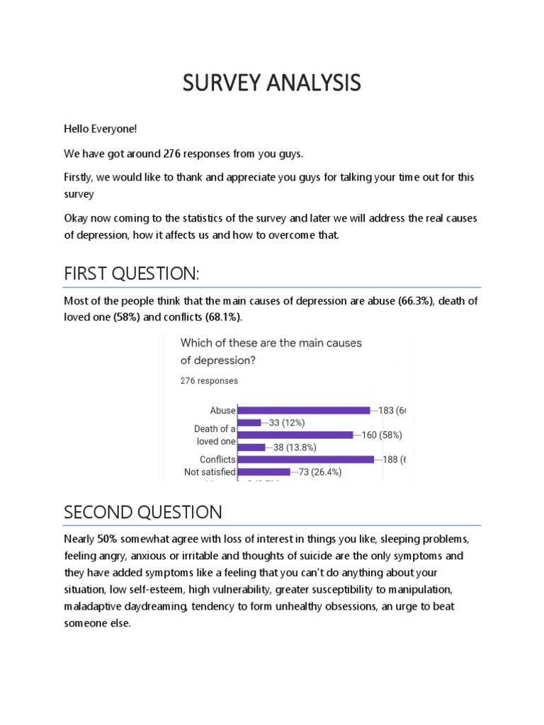 Survey Insights on Depression Causes | PDF | Psychotherapy | Major ...