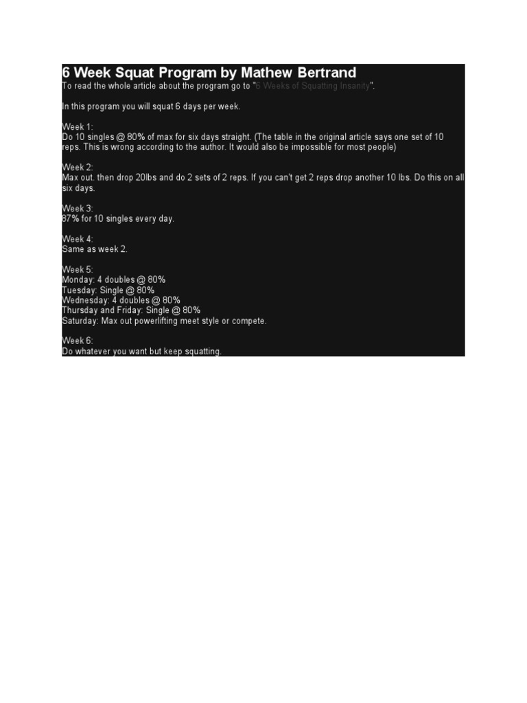 6 Week Squat Program by Mathew Bertrand | PDF