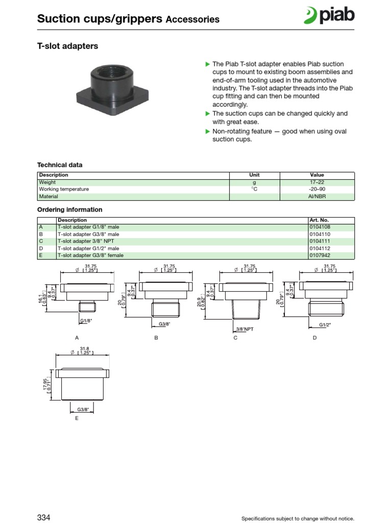 Suction Cups/grippers: T-Slot Adapters | PDF
