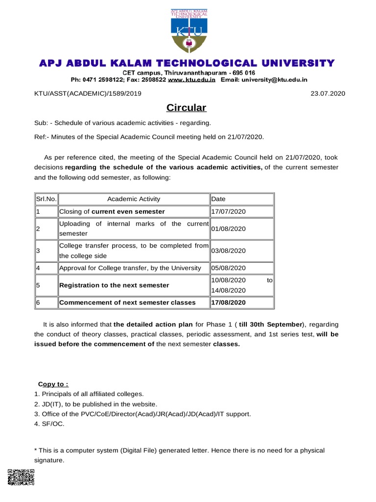 Circular: Registration To The Next Semester Commencement of Next ...