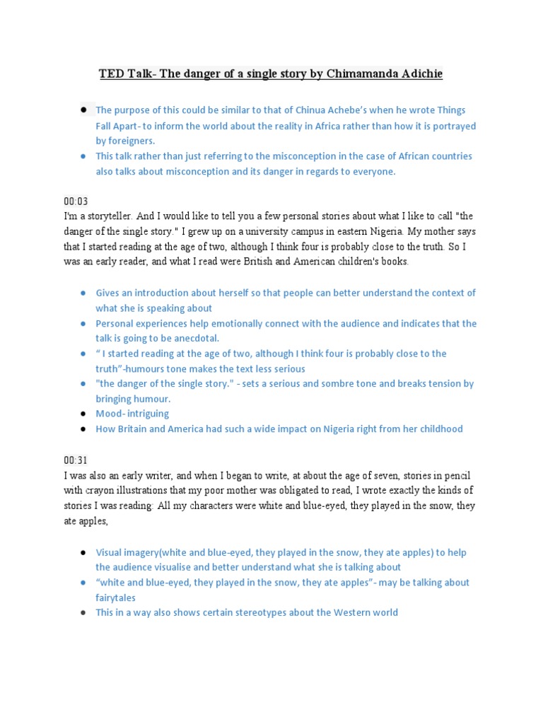 TED Talk - The Danger of A Single Story | PDF