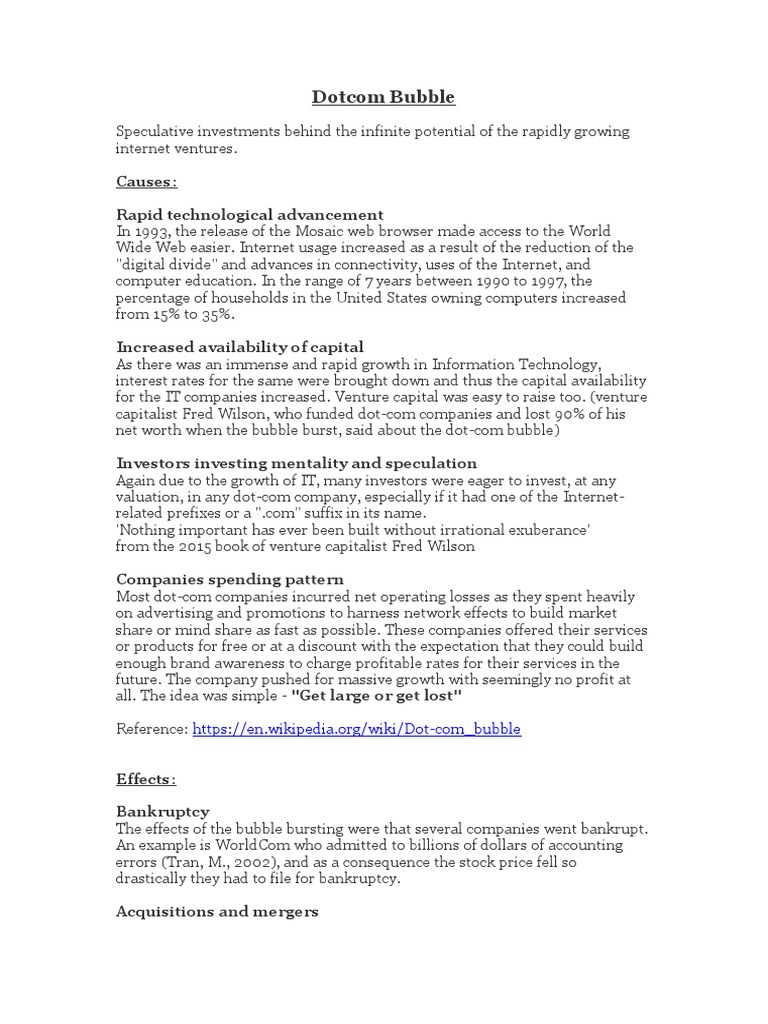 Dotcom Bubble: Causes: Rapid Technological Advancement | PDF ...