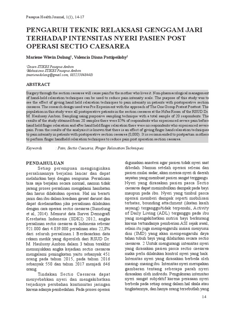Pengaruh Teknik Relaksasi Genggam Jari Terhadap Intensitas Nyeri Pasien ...