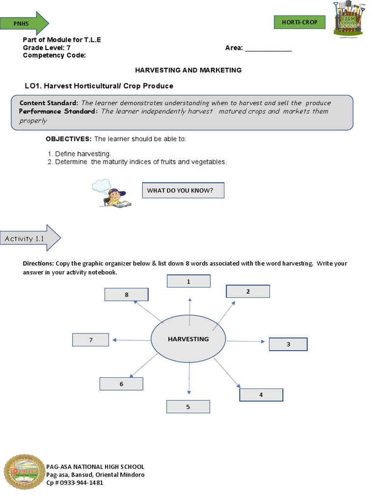 LO1. Harvest Horticultural/ Crop Produce: The Learner Independently ...