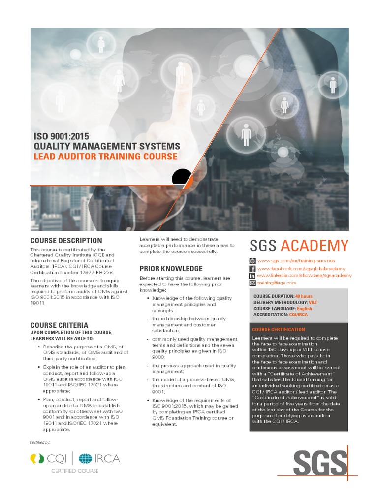 ISO 9001 - 2015 QMS Lead Auditor Training Course VILT | PDF | Quality ...