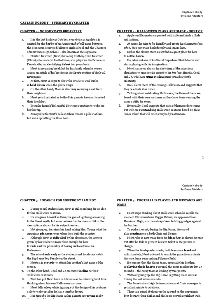 Captain Nobody - Summar Y by Chapter Chapter 1: Nobody Eats Breakfast ...