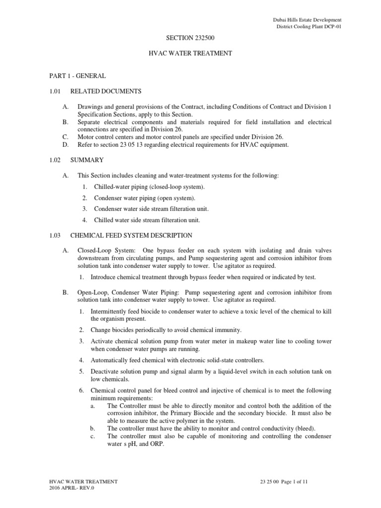 PROJECT TECH SPECIFICATION - Chemical Treatment | PDF | Heat Exchanger ...