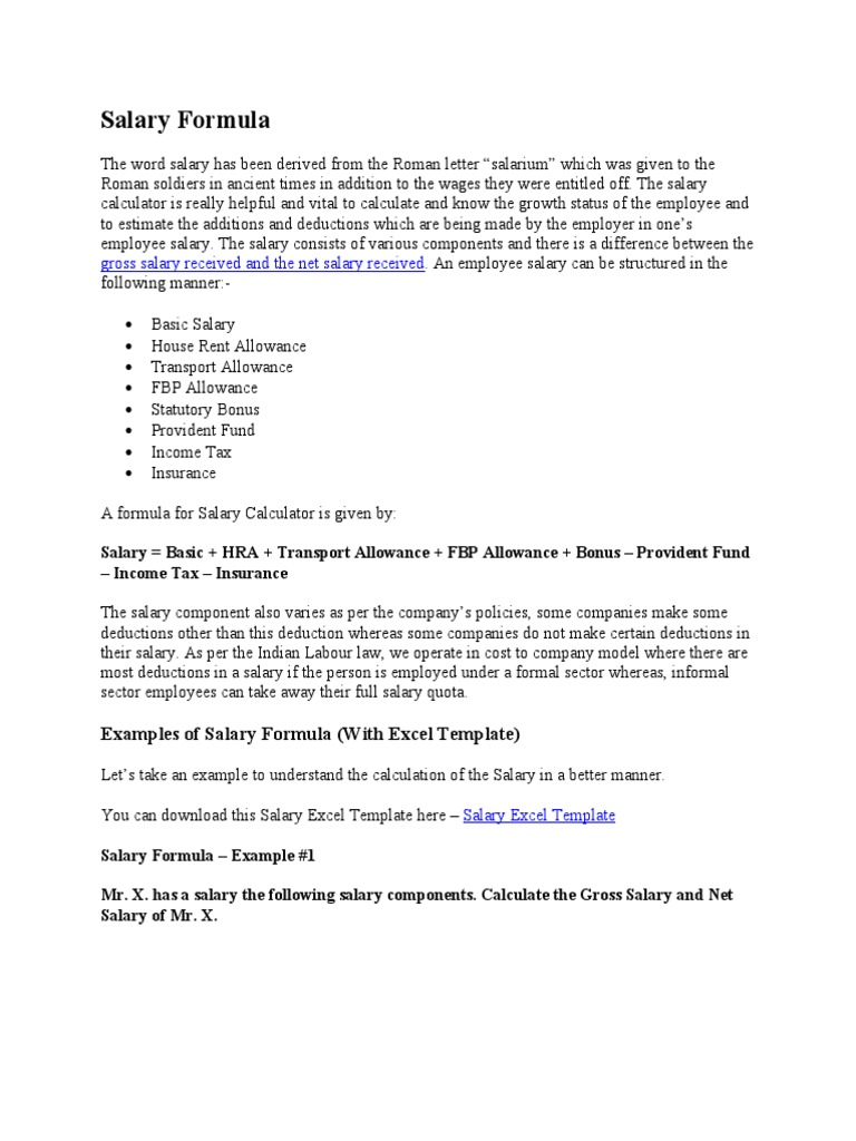 Salary Formula: Gross Salary Received and The Net Salary Received | PDF ...