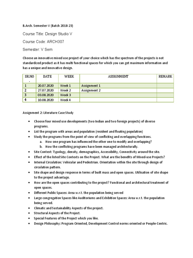 Course Title: Design Studio V Course Code: ARCH307 Semester: V Sem ...