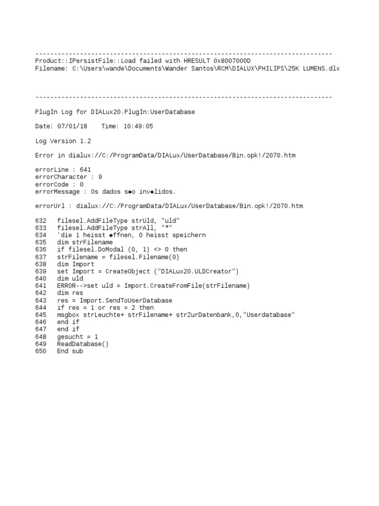 DIALux PlugIn Error Information | PDF