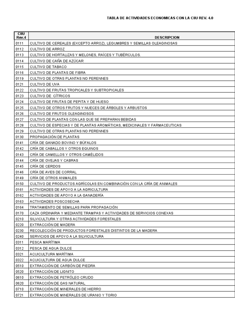 Tabla de Actividades Economicas Con La Ciiu Rev | PDF | Transporte | Seguro
