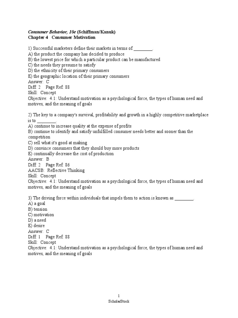 Chapter 4 Consumer Motivation Consumer Behavior 10e Schiffman Kanuk
