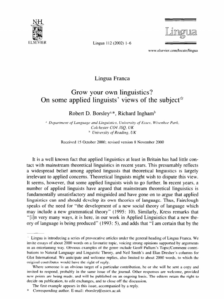Grow Your Own Linguistics? On Some Applied Linguists' Views of The ...