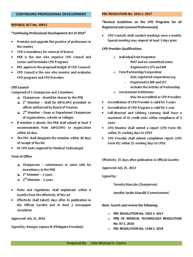 CONTINUING PROFESSIONAL DEVELOPMENT (CPD) Medtech Laws PH | PDF | Professional Development ...
