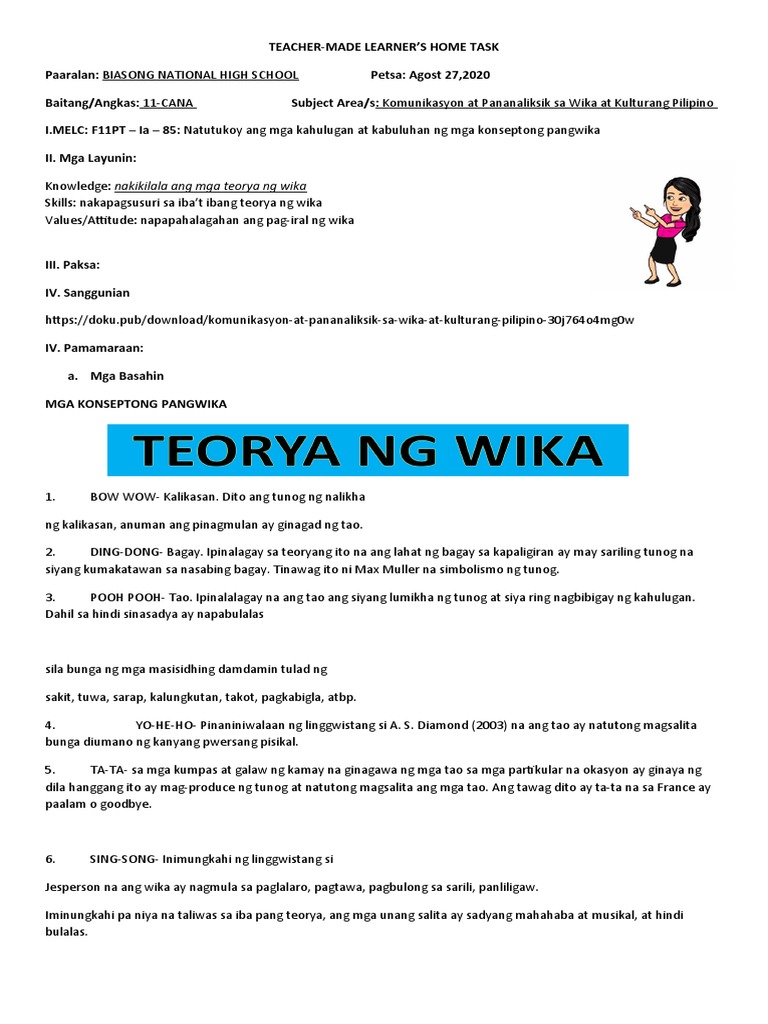 Mga Teorya NG Wika | PDF